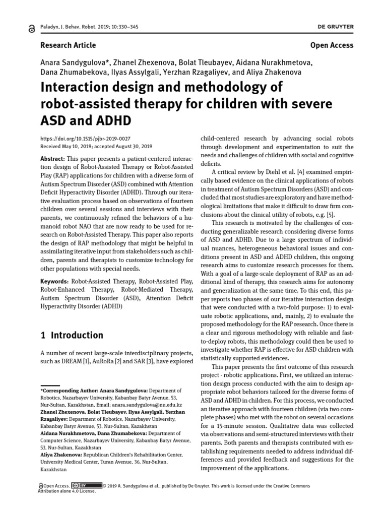Paladyn, Journal of Behavioral Robotics) Interaction Design and Methodology of Robot-Assisted ...