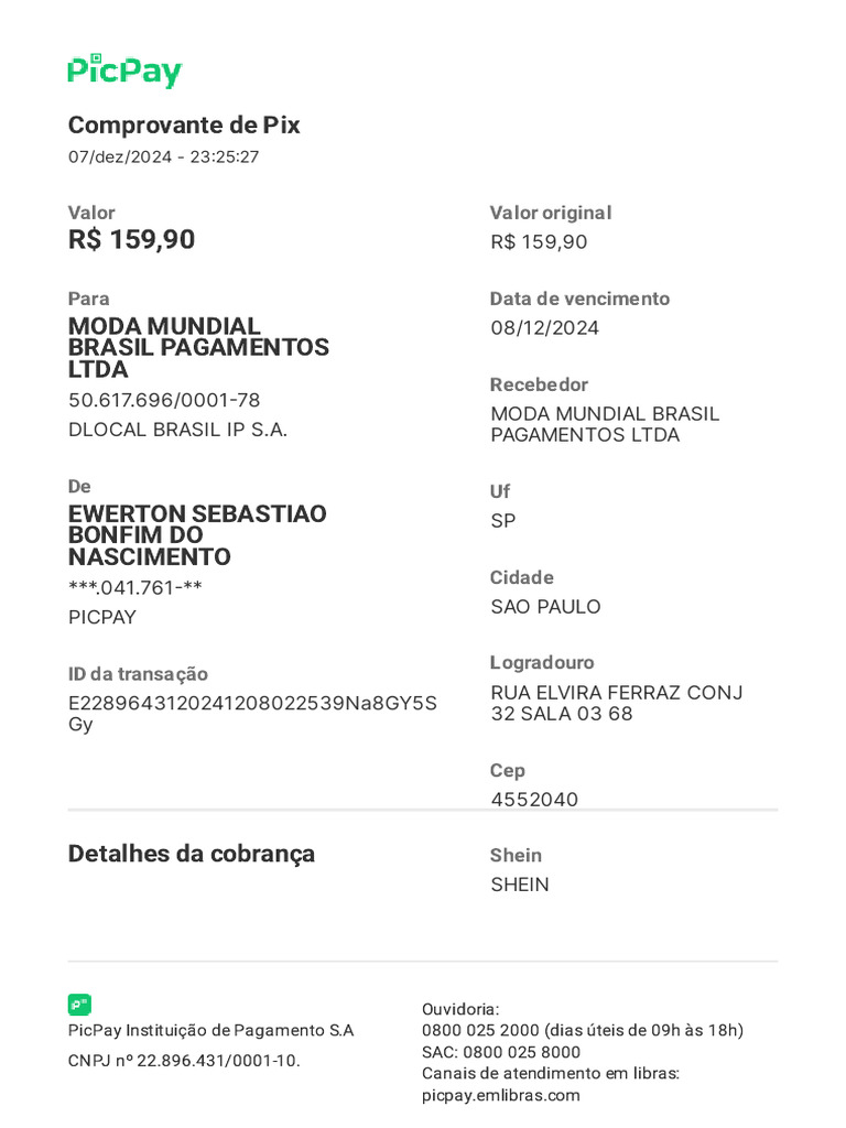 Comprovante Picpay PIX 07122024232532$ | PDF Comprovante Picpay PIX 07122024232532$ | PDF