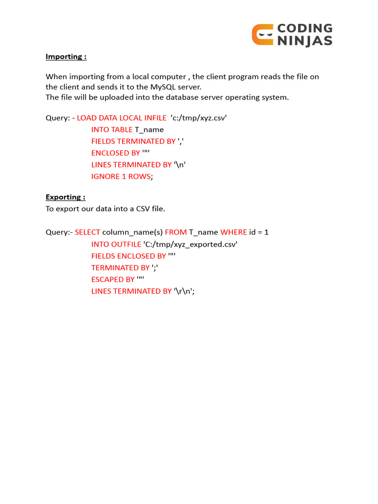 Importing:: Load Data Local Infile Into Table Fields Terminated by ...