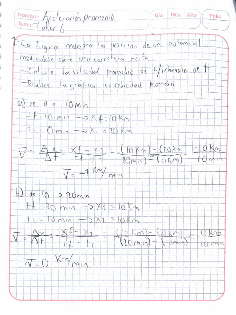 Taller 6 aceleración promedio | PDF