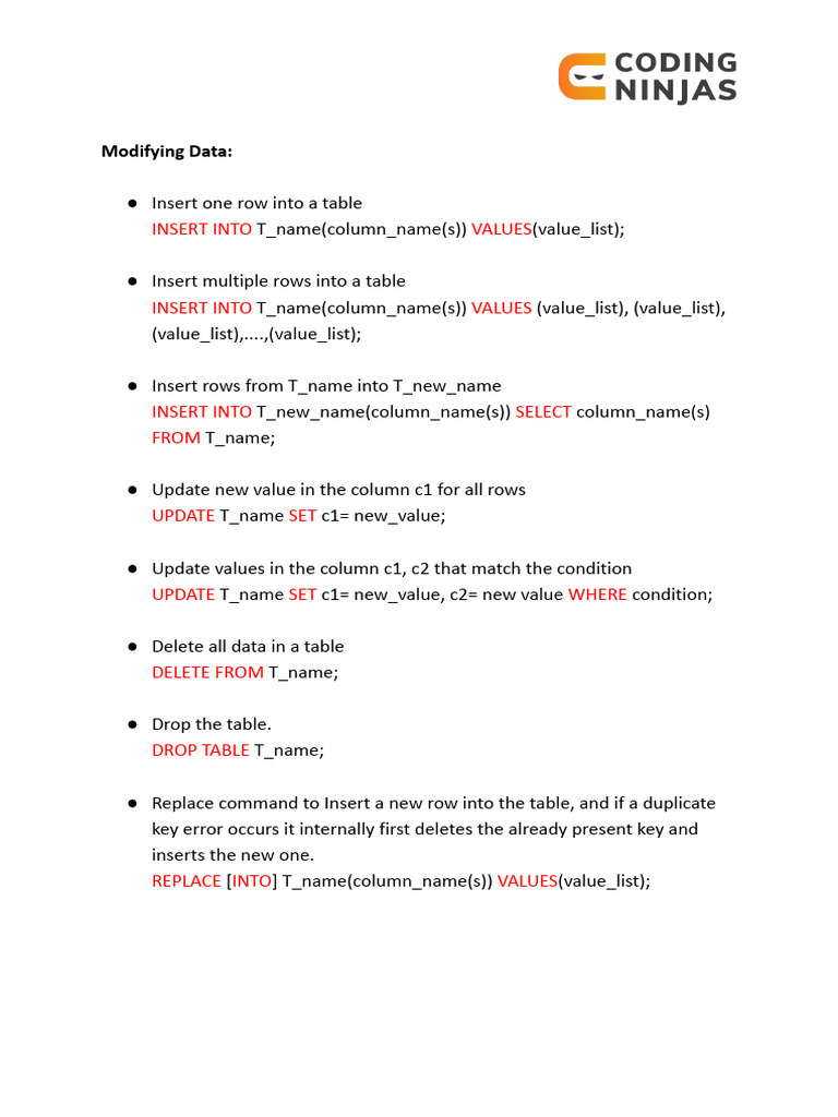 SQL Data Modification Commands Guide | PDF