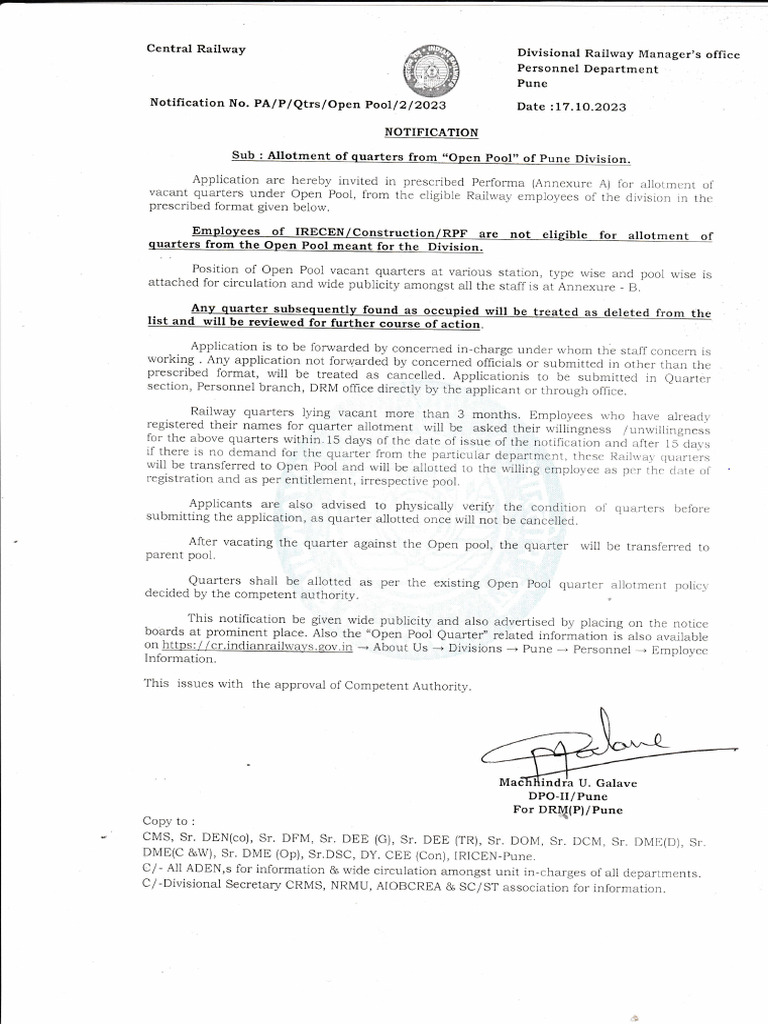 1697621905199-Open Pool Notification - Quarters | PDF