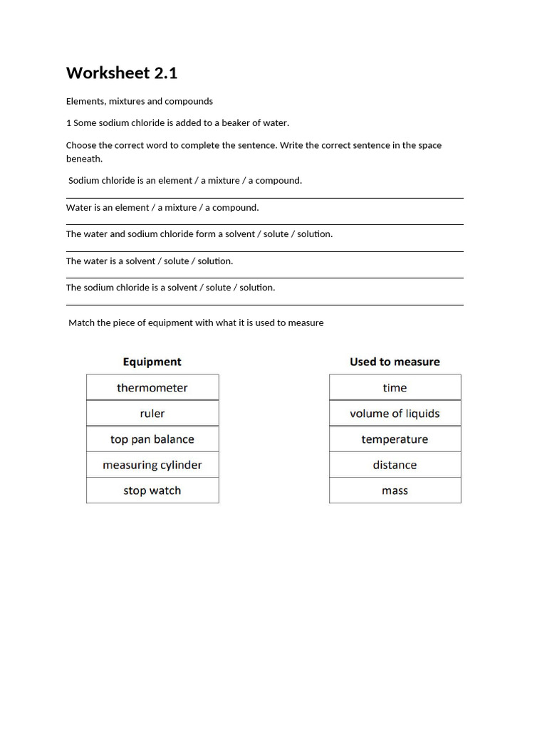 Worksheet 2.1 g7 Chem | PDF