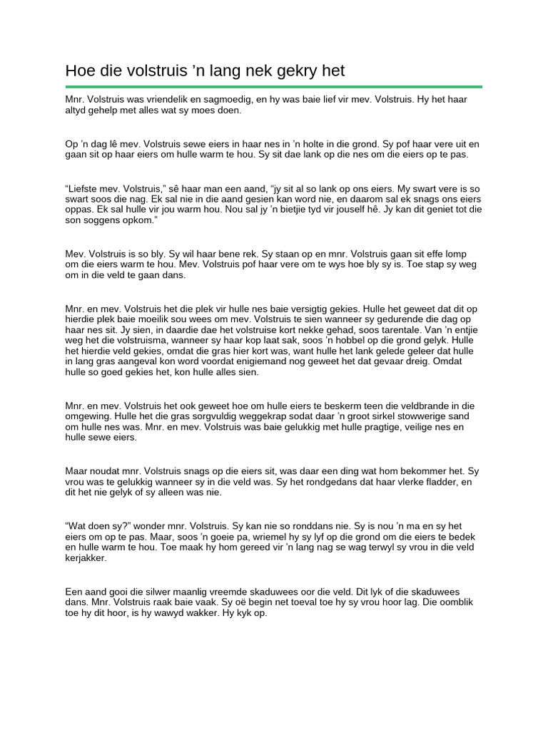 Hoe Die Volstruis Sy Lang Nek Gekry Het | PDF