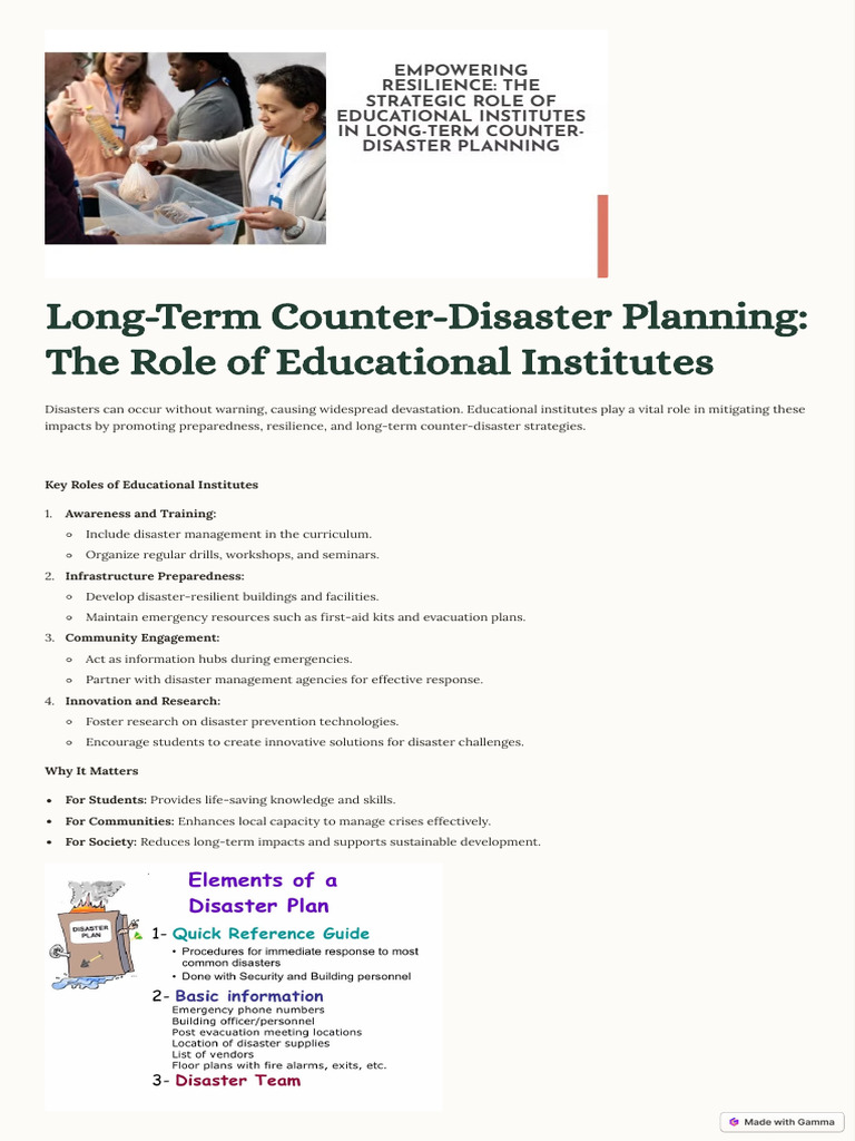 Long Term Counter Disaster Planning The Role of Educational Institutes ...