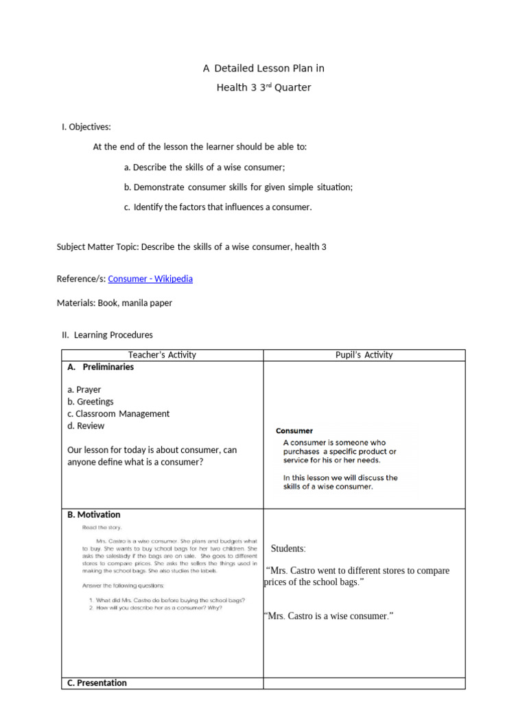 A Detailed Lesson Plan in Health 3 | PDF | Lesson Plan | Learning