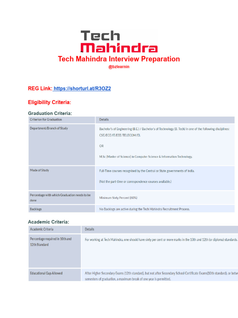 Tech Mahindra Interview Preparation | PDF
