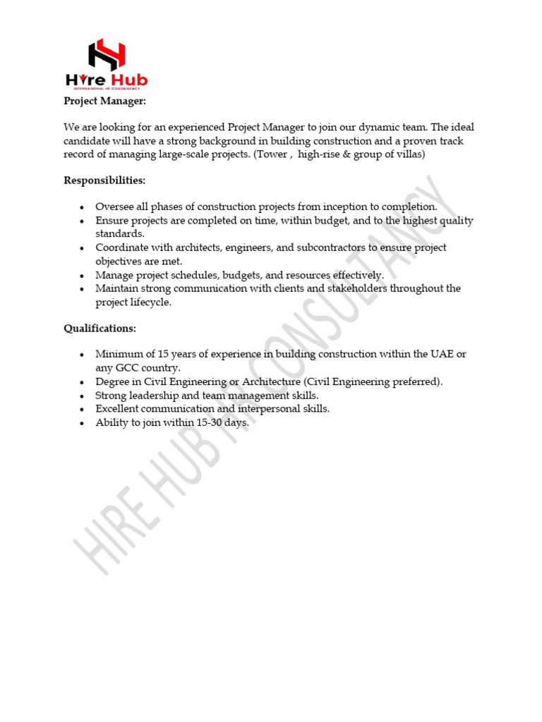 Experienced Project Manager for Construction | PDF