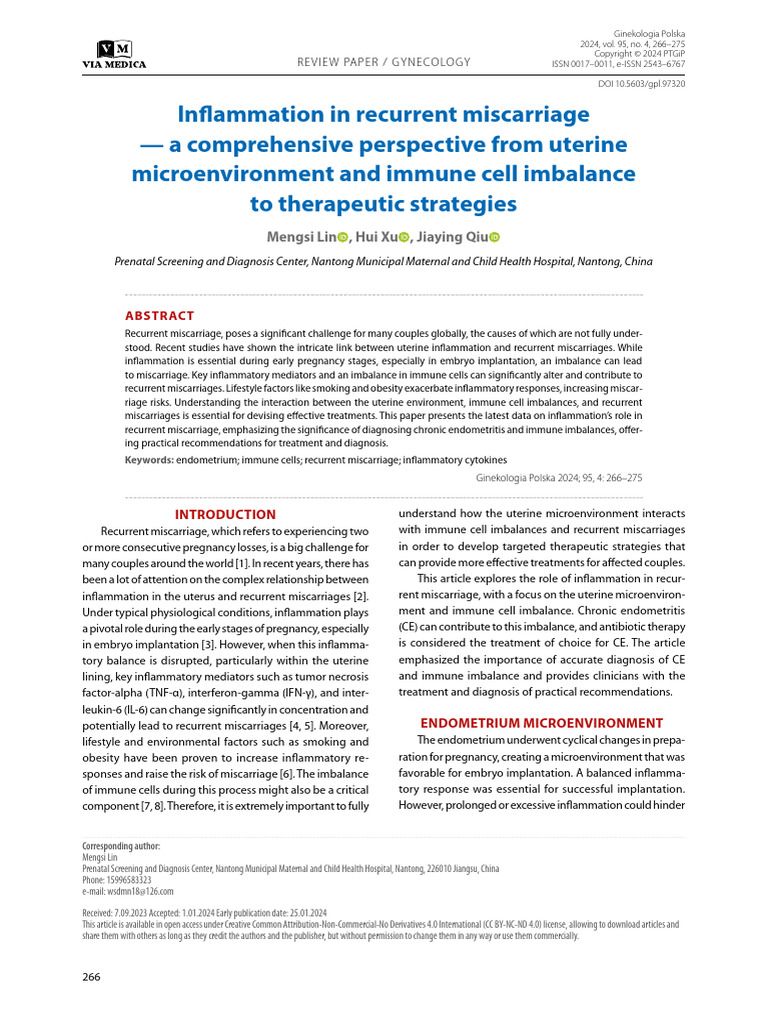 Inflammation in Recurrent Miscarriage | PDF | Miscarriage | Inflammation