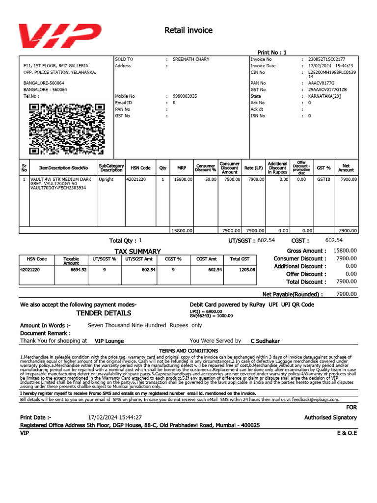 Carlton Luggage Invoice & Warranty Info | PDF | Invoice | Payments