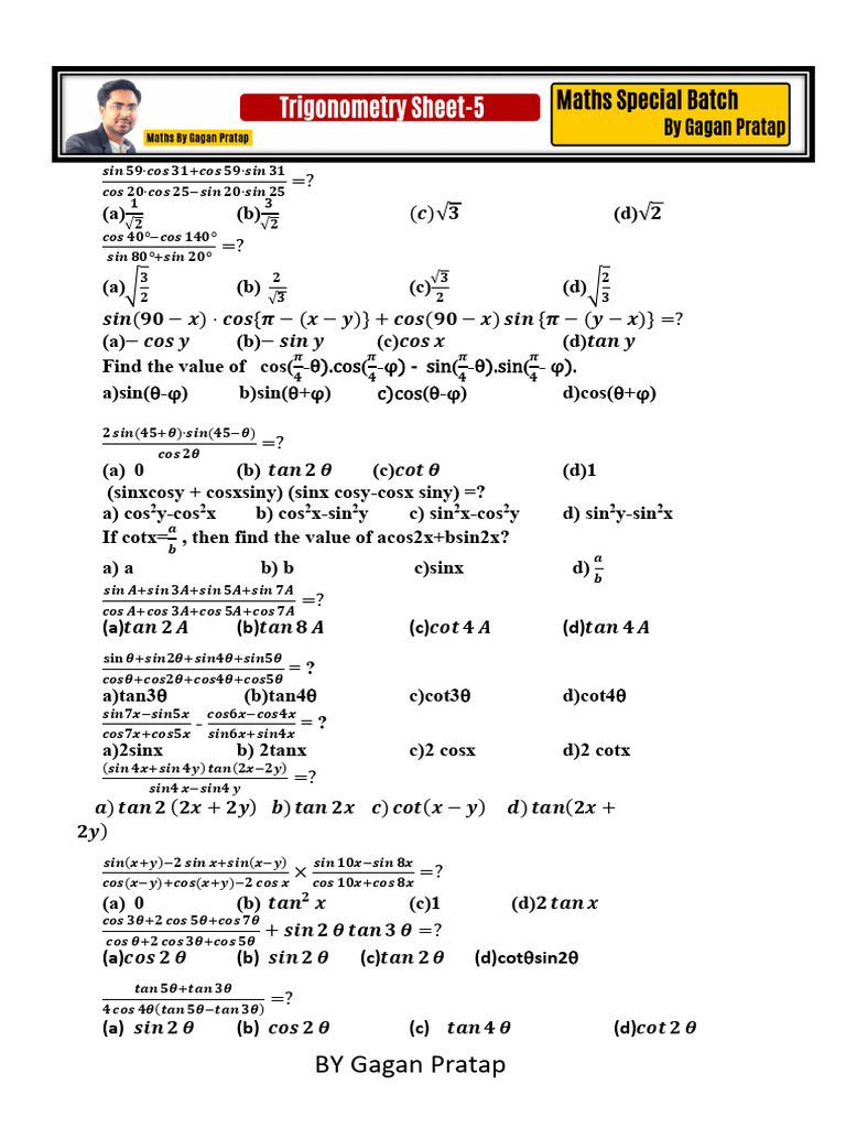 Trigonometry Quiz for Students | PDF