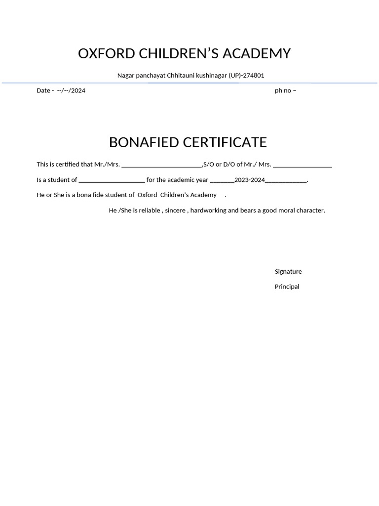 Bonafied Certificate | PDF