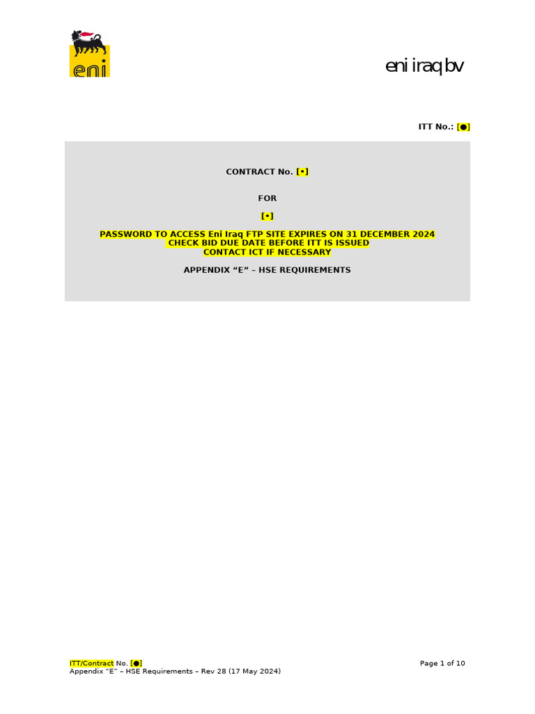 Eni Iraq HSE Requirements Appendix | PDF | File Transfer Protocol | Computing