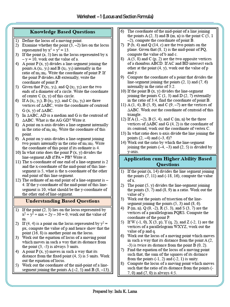 Locus and Section Formula (Revision Worksheet) | PDF | Euclidean Plane Geometry | Geometric Shapes