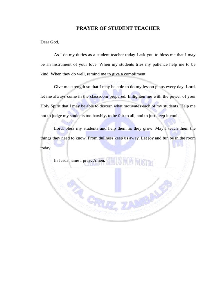 Student Teacher's Prayer for Guidance | PDF