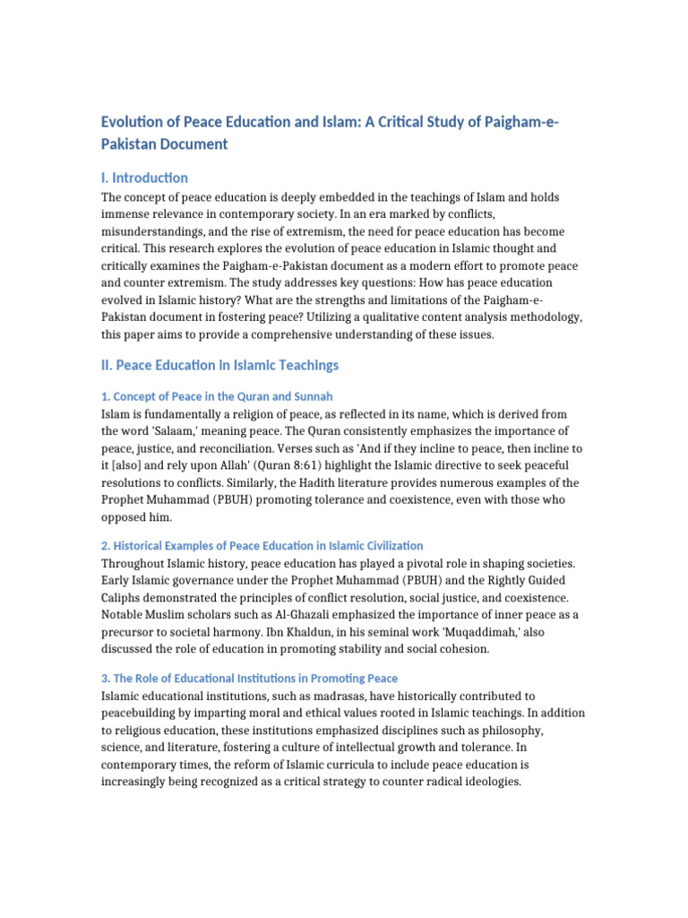 Evolution of Peace Education and Islam | PDF | Peace