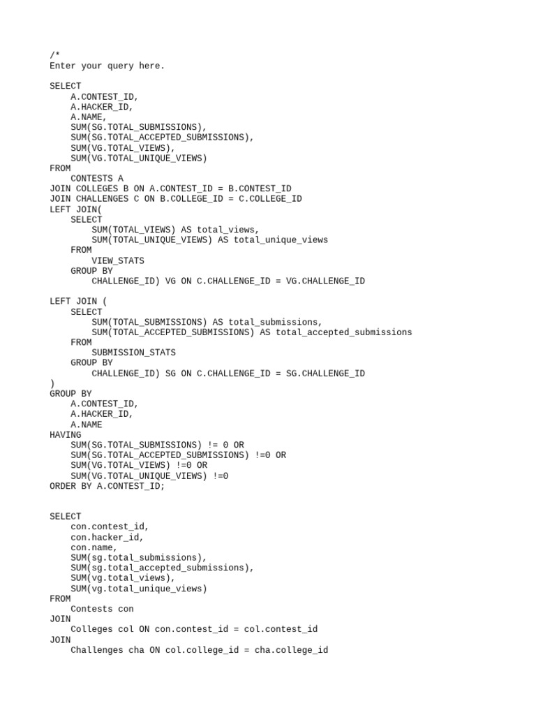 INTERVIEWS HackerRank SQL Quest | PDF | Databases | Data Management