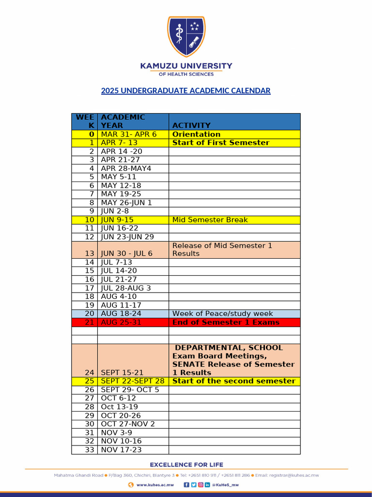 2025 Undergraduate Academic Calendar | PDF