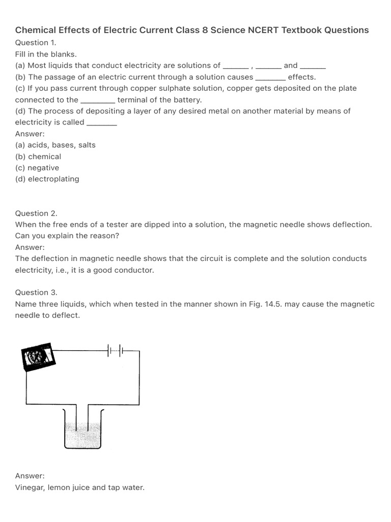 Chemical Effects of Electric Current Class 8 Science NCERT Textbook ...