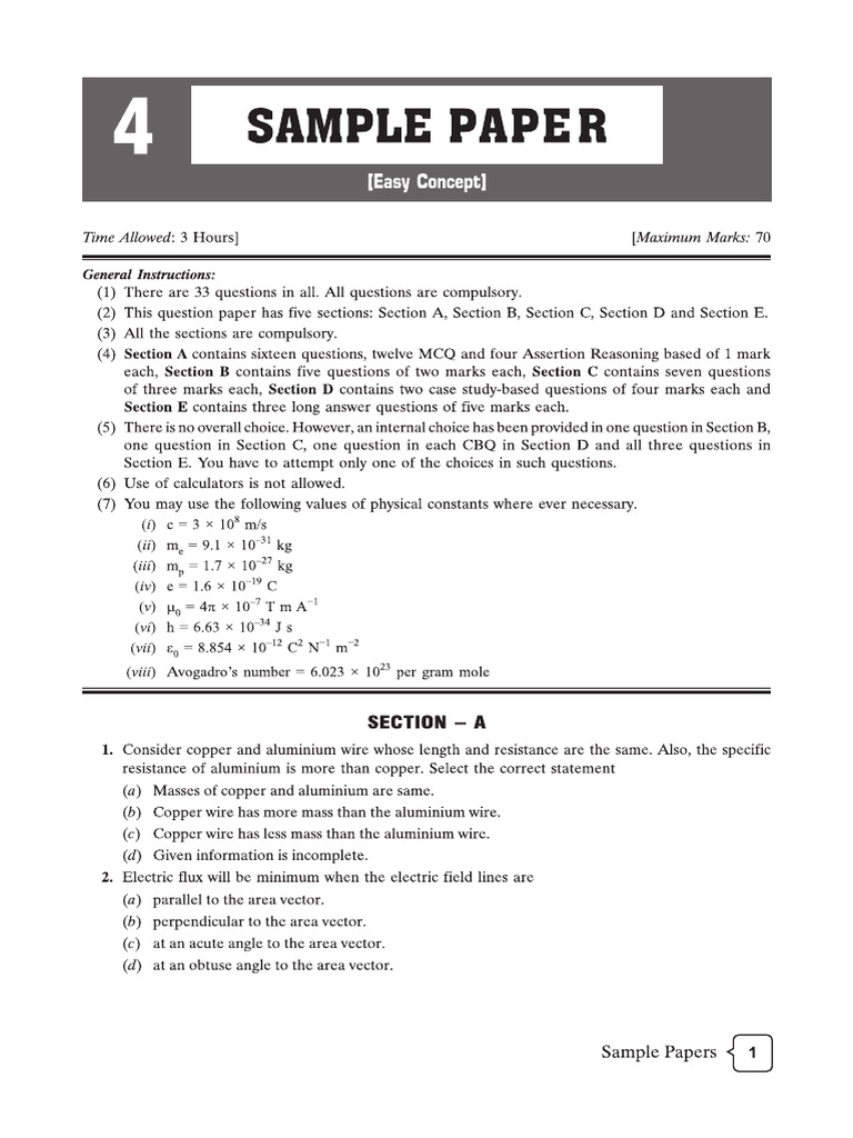 Cbse Cl12 Ead Physics Easy Paper 4 | PDF
