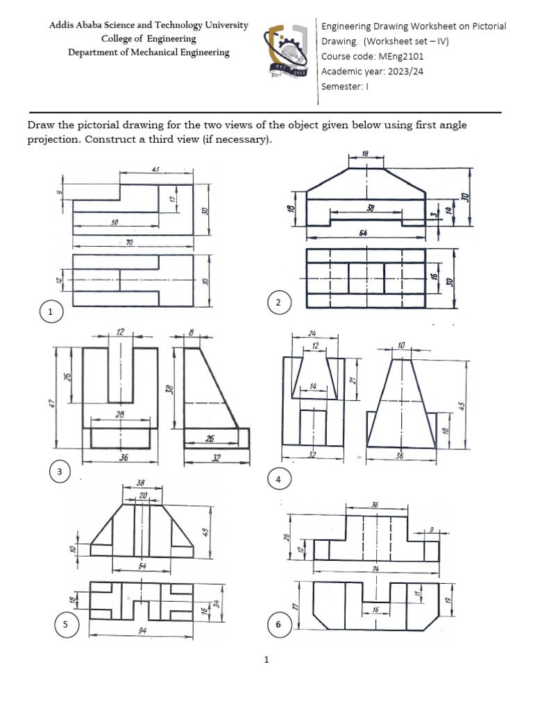 AASTU Pictorial Drawing Worksheet Set 04 | PDF