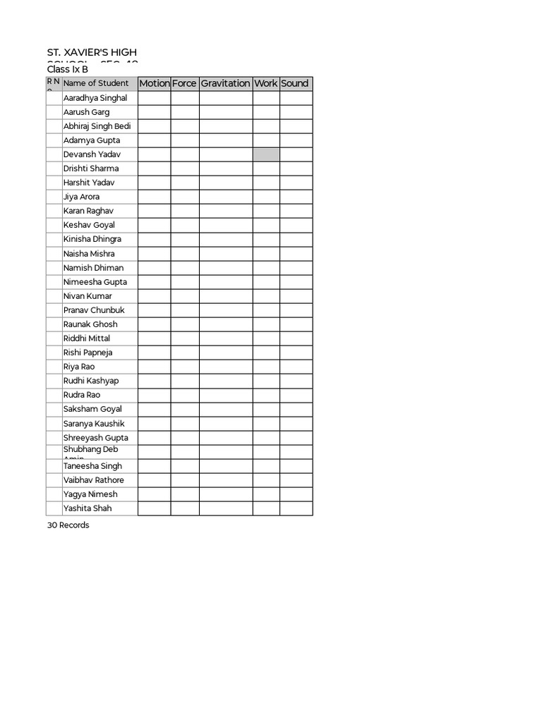 St. Xavier'S High School Sec 49: Class Ix B Motion Force Gravitation Work Sound | PDF