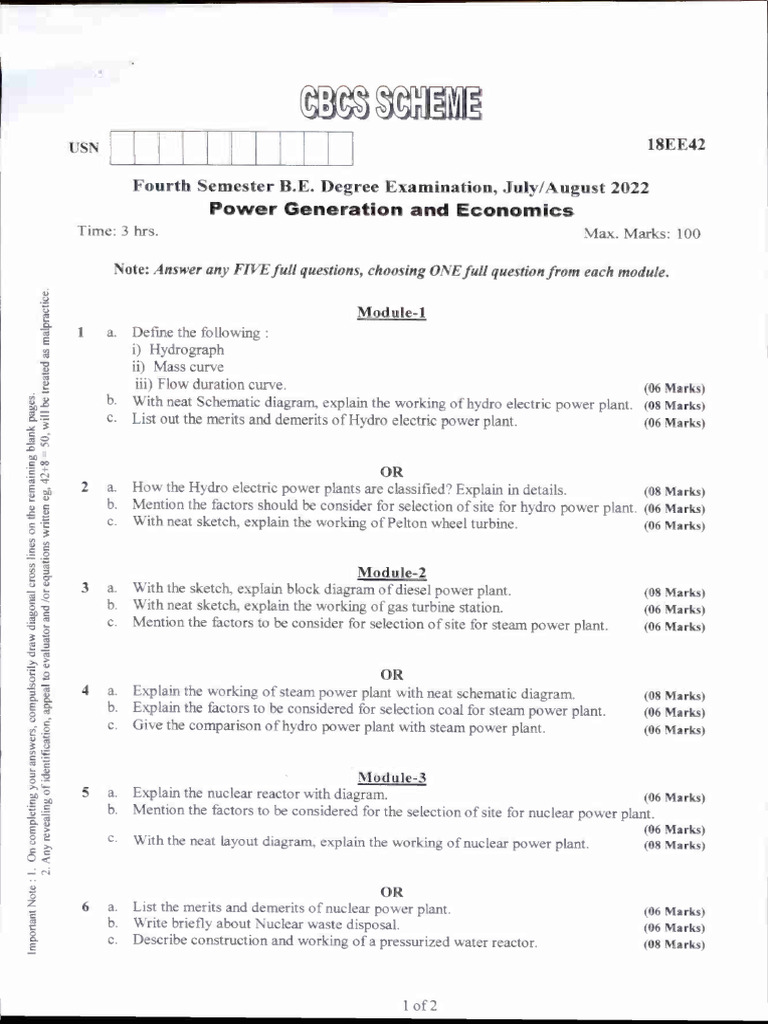 VTU Exam Question Paper With Solution of 18EE42 Power Generation and ...