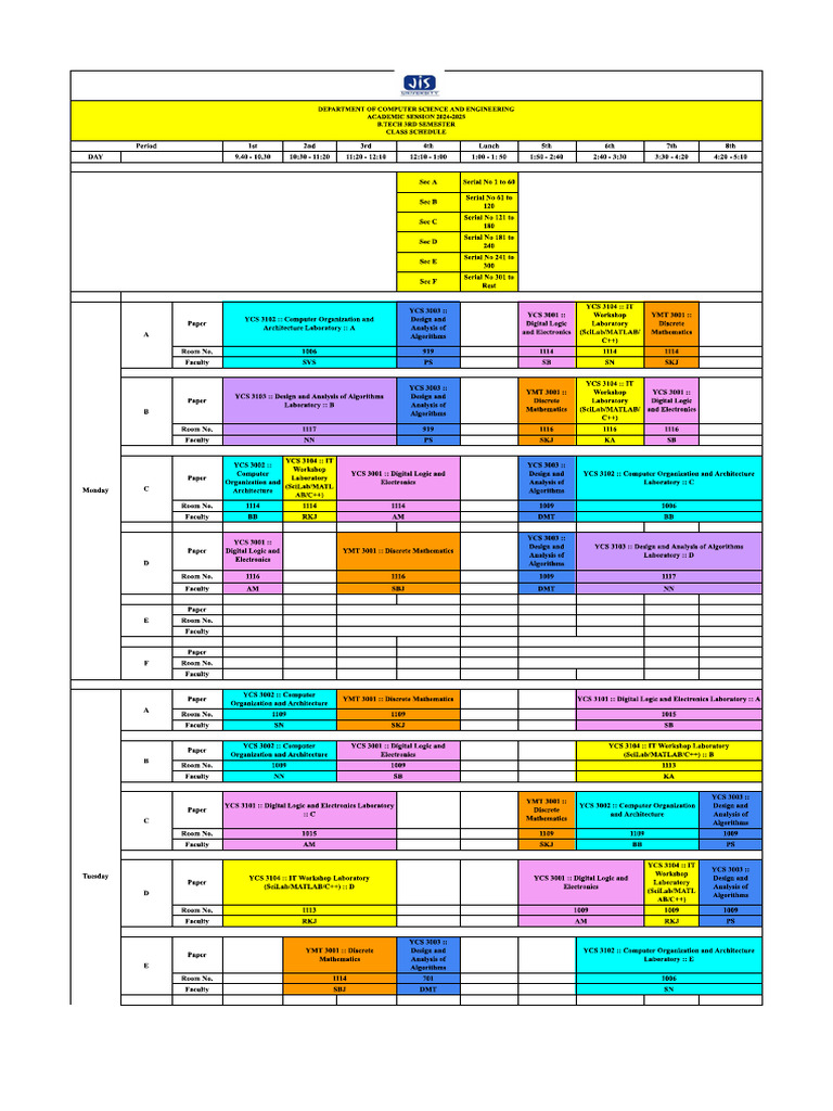 B.Tech 3rd Sem - Time Table - Odd Sem 2024-2025 - 20.10.2024 | PDF
