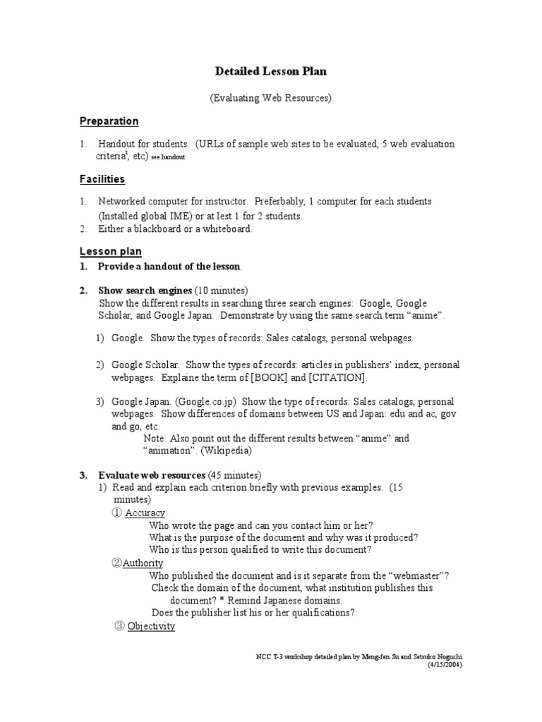 Evaluating Web Resources: A Detailed Lesson Plan for Teaching Students ...