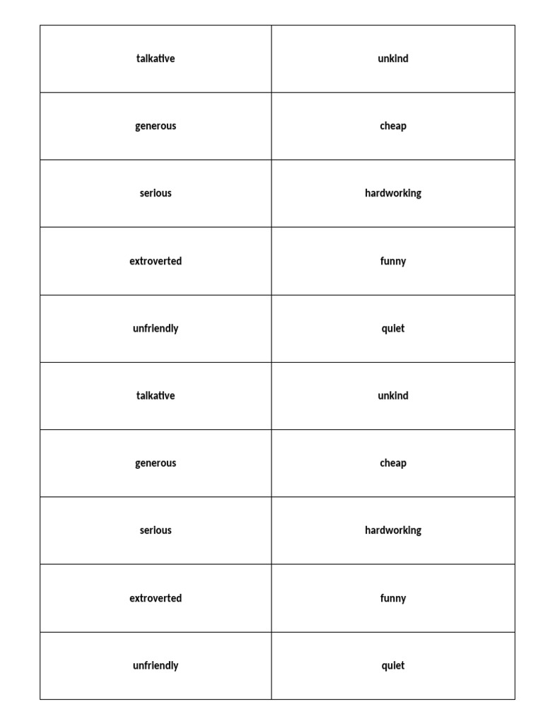 1B - Personality Words Game | PDF