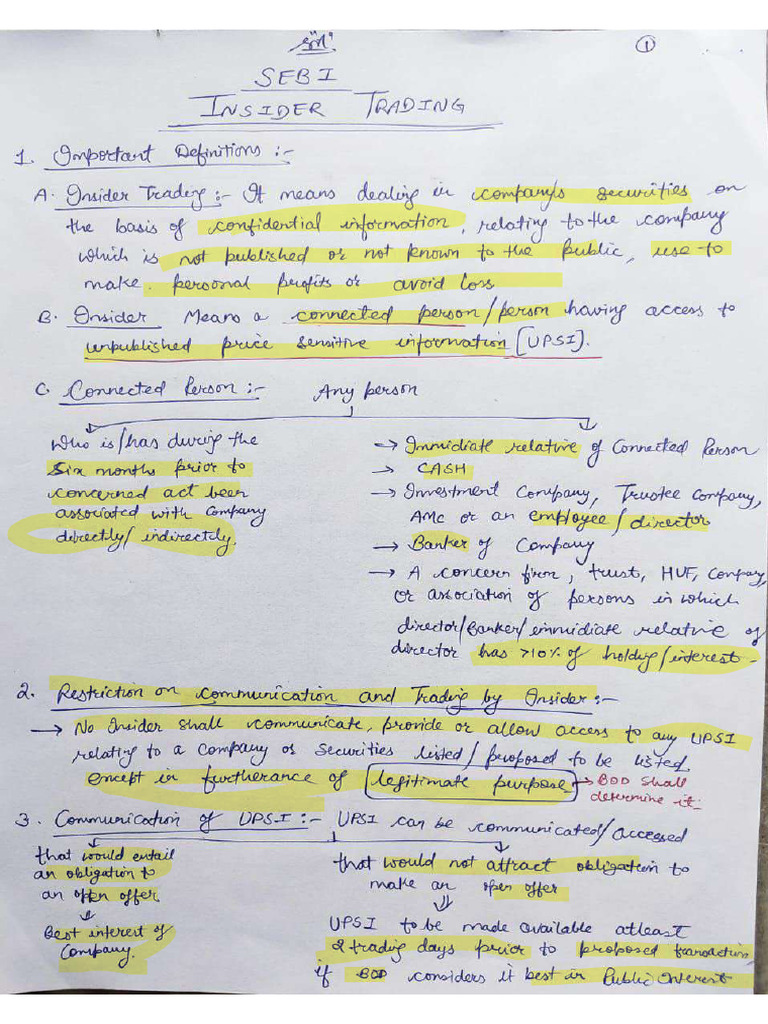 SEBI_Insider Trading_Handwritten notes | PDF