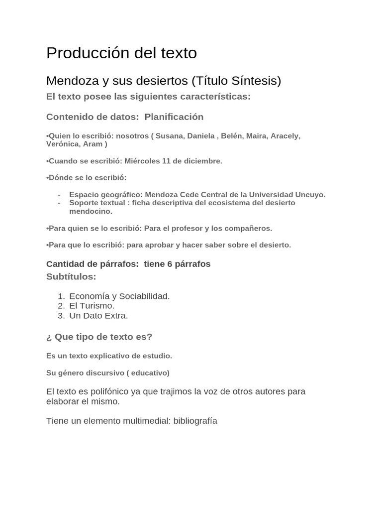 Producción Del Texto Del Desierto Mendocino | PDF