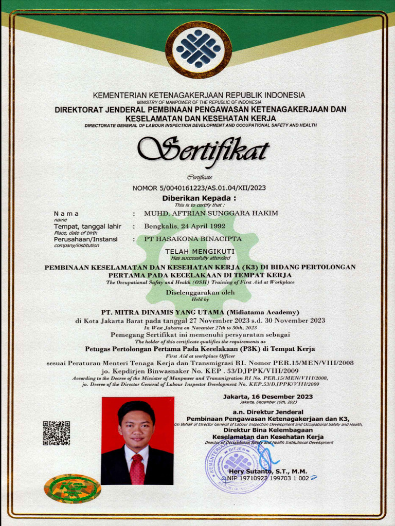 Contoh Sertifikat Incident Investigator Disnaker | PDF