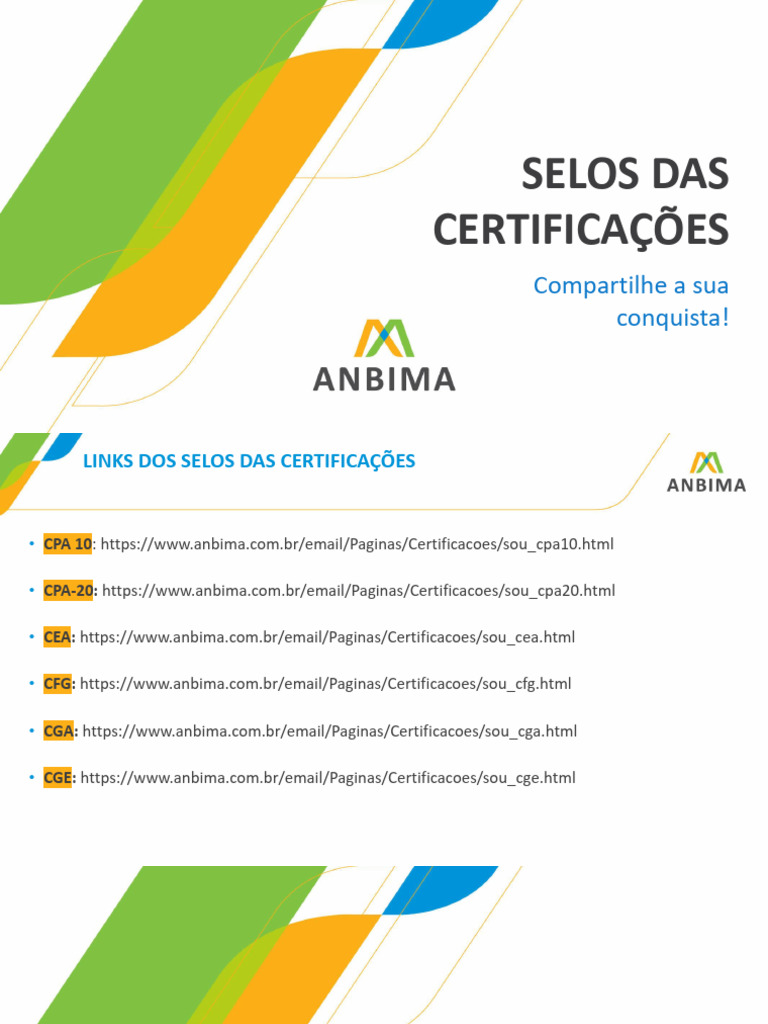 Selos das Certificações ANBIMA | PDF