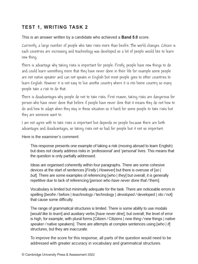 IELTS17AC - Test 1 Task 2 Sample Answer (Band 5.0) | PDF | Linguistic ...