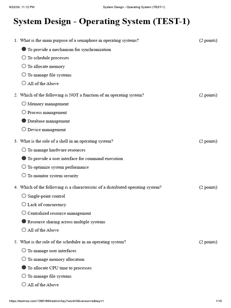System Design - Operating System (TEST-1) | PDF | Operating System ...