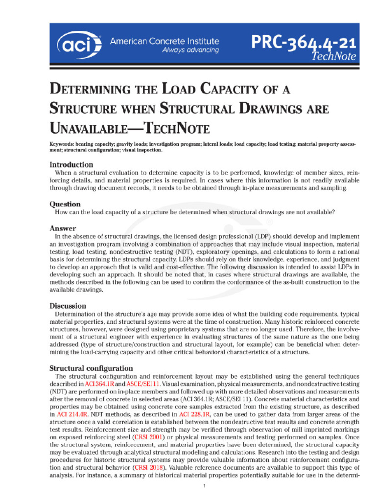 ACI PRC 364 4 21 Determining The Load Capacity of A Structure When | PDF