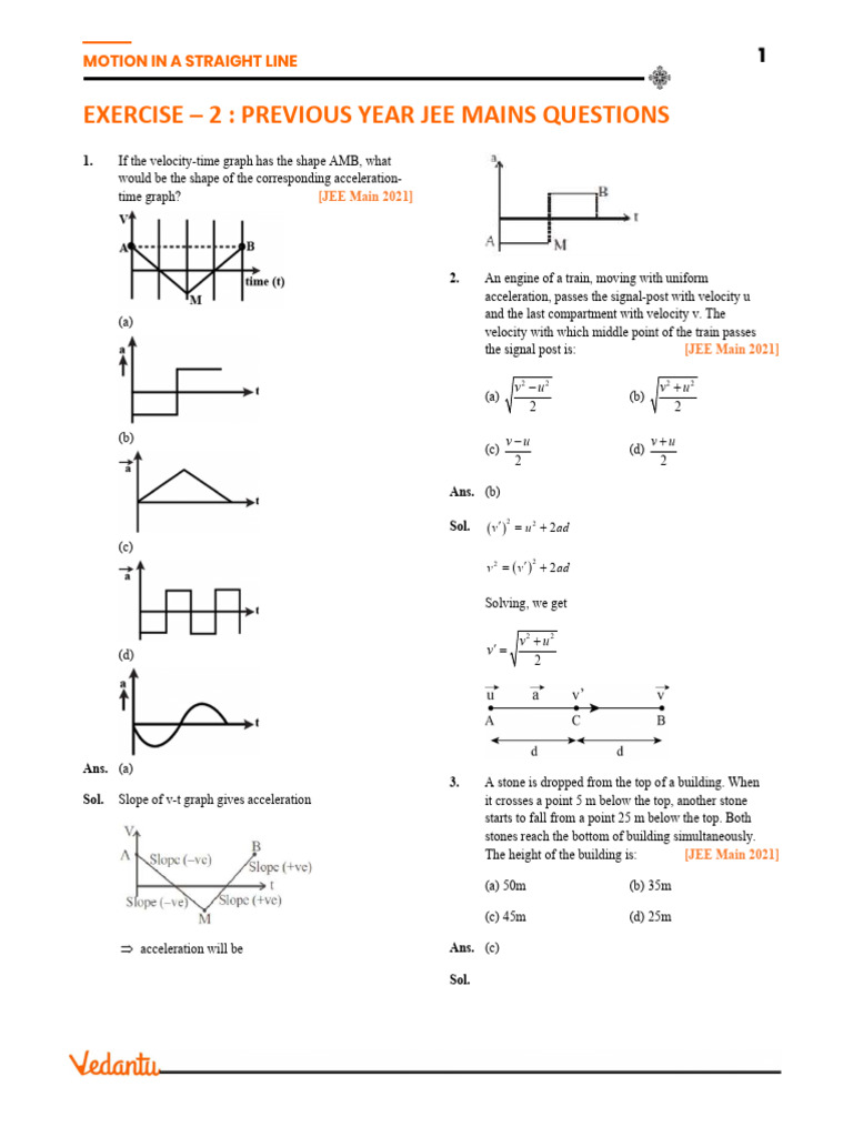 Motion in A Straight Line-Exercise-2 | PDF | Acceleration | Speed