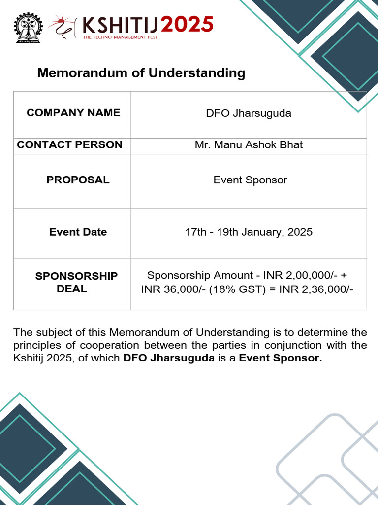 DFO Jharsuguda Kshitij 2025 Sponsorship MOU | PDF