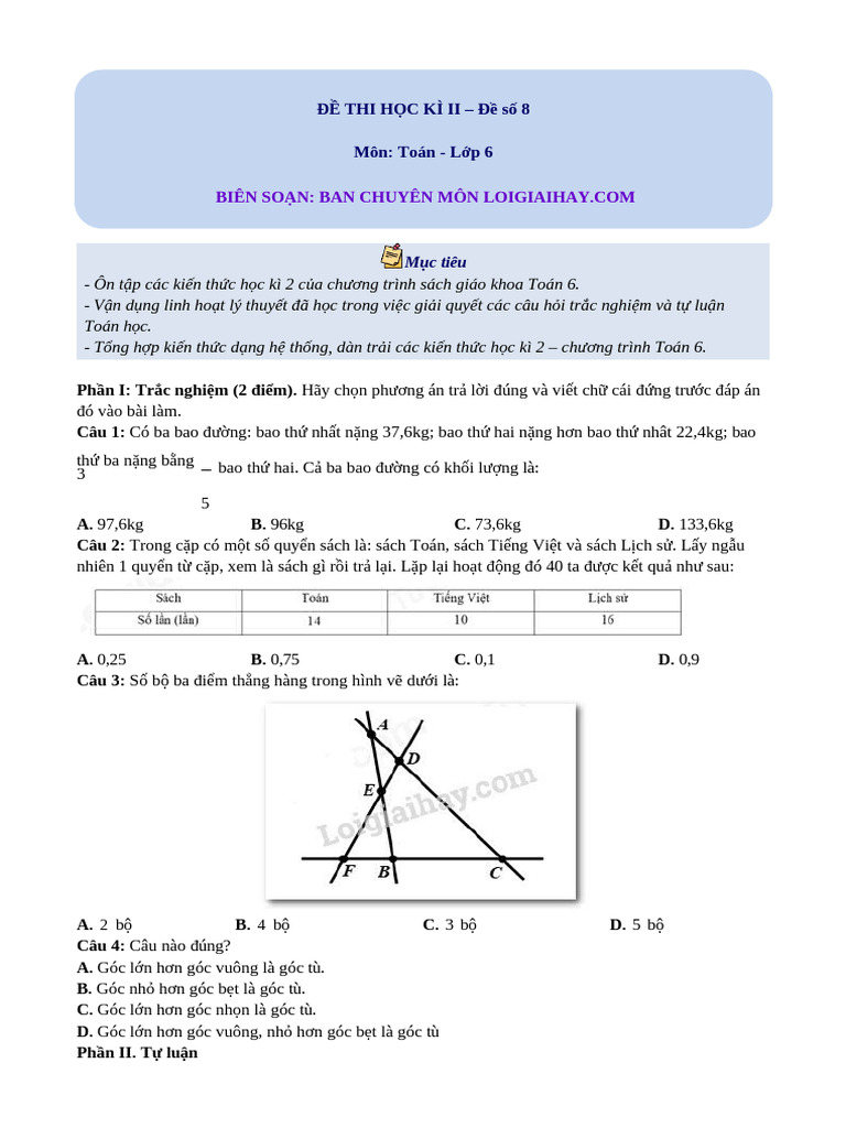 De Kiem Tra Hoc Ki 2 Toan 6 de So 8 Ket Noi Tri Thuc 1714633971 | PDF