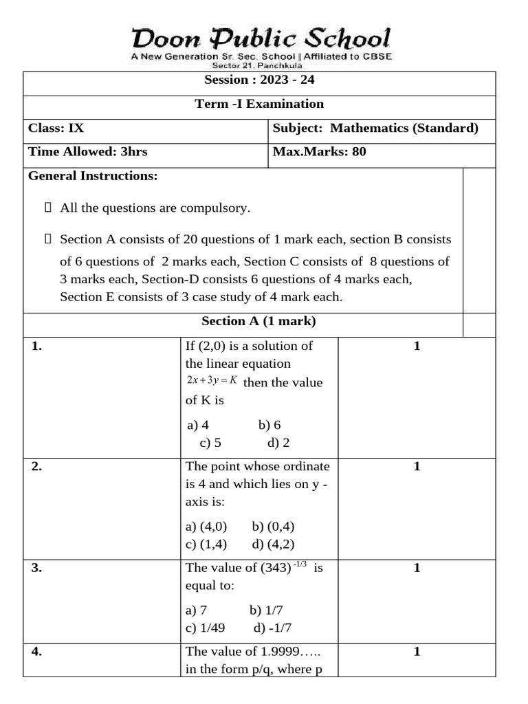 9 - Maths Standard T1 | PDF | Mathematical Analysis | Mathematical Concepts