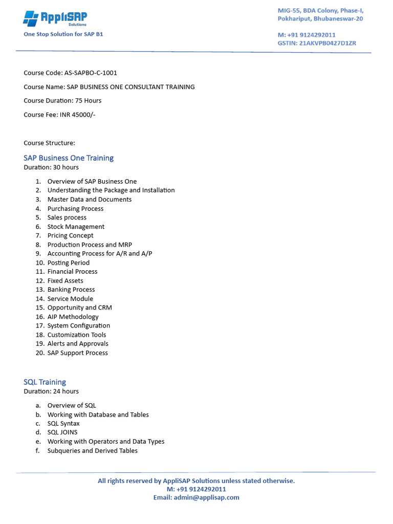 AppliSAP SAPB1 TechnoFunctional Program | PDF