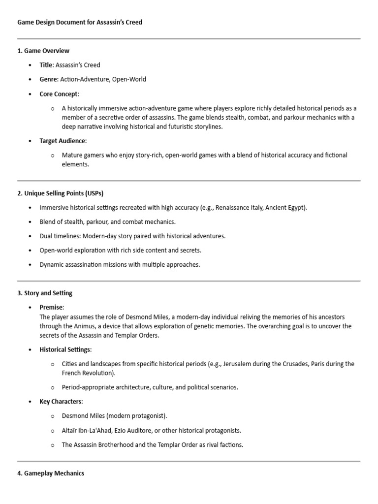 Assassin's Creed Game Design Overview | PDF