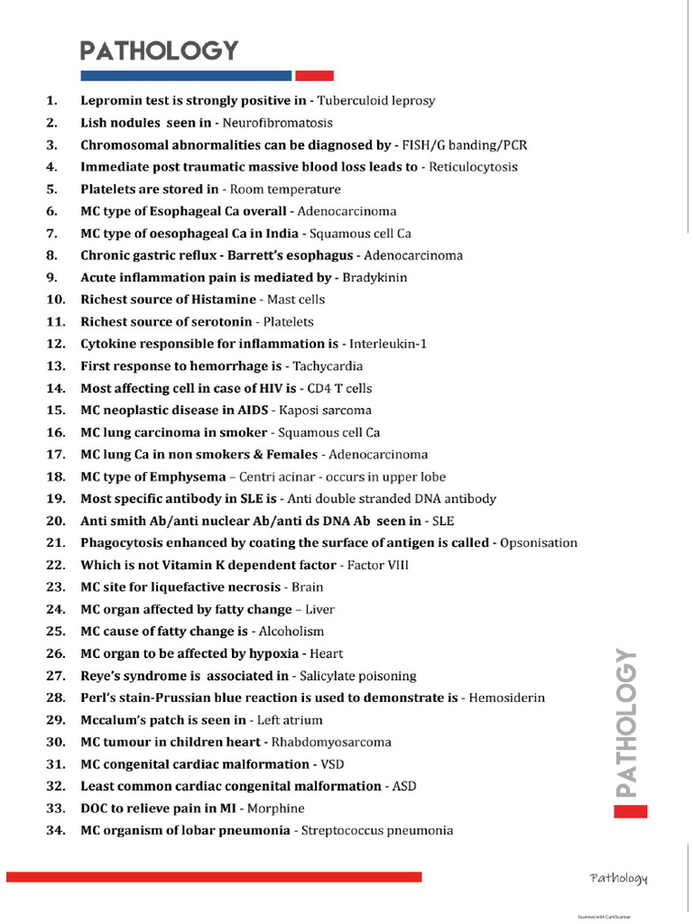 Pathology One Liner | PDF
