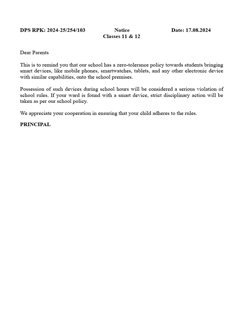 Prohibition On Smart Devices in School Premises | PDF