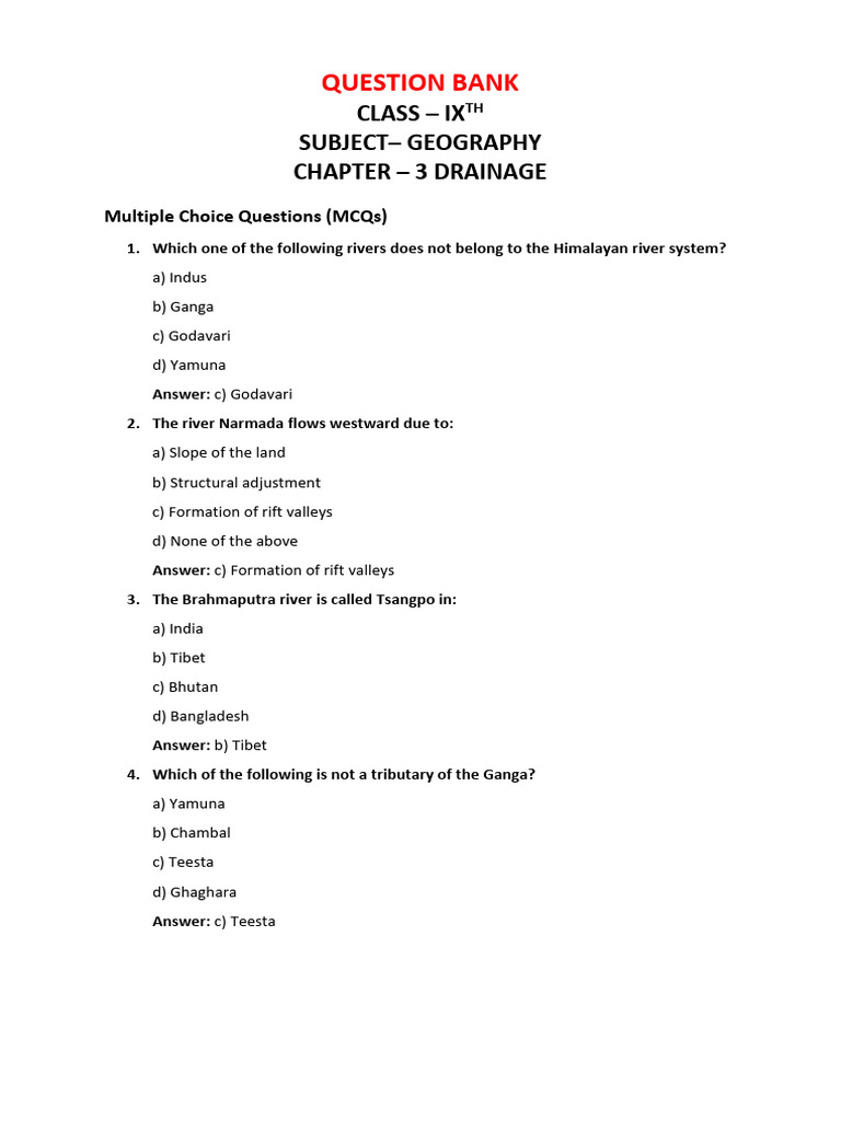 Class 9 Geography Chapter 3 MCQs | PDF | River | Himalayas