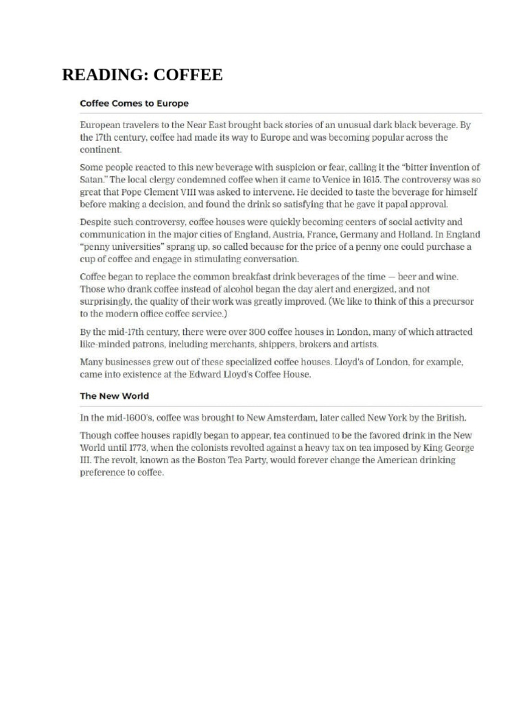 Reading - Coffee | PDF
