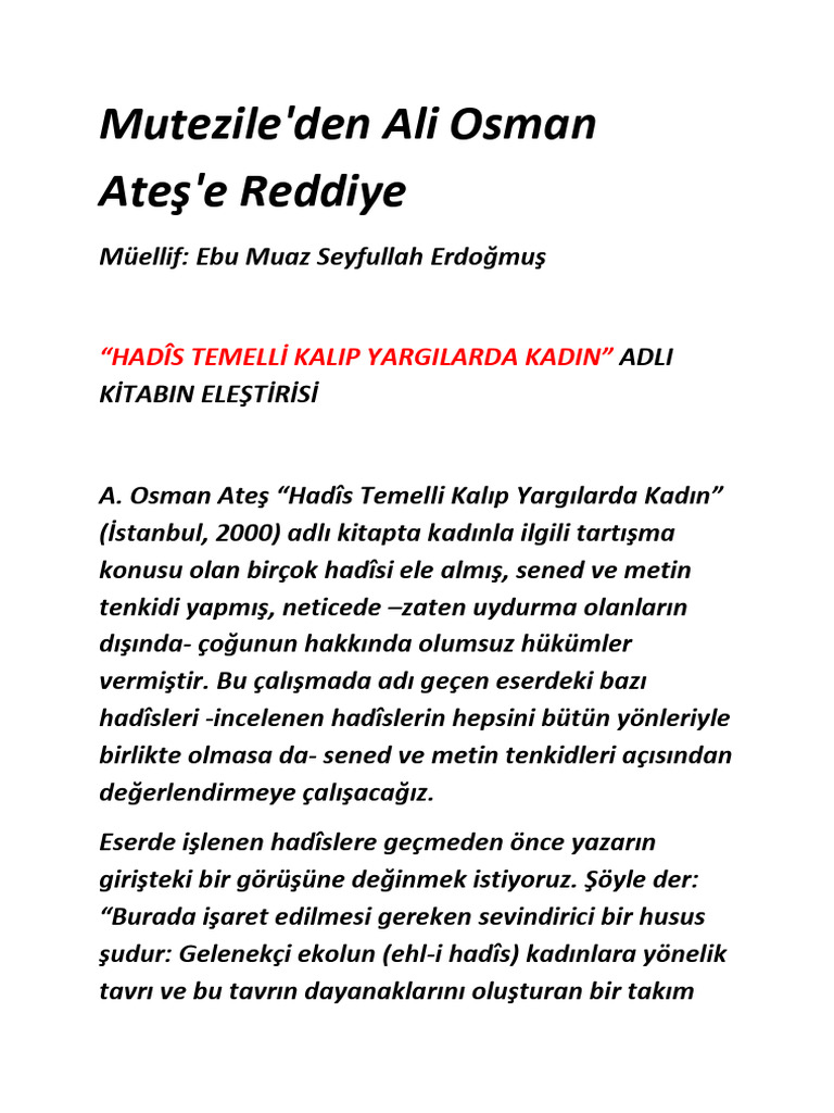 Mutezile'den Ali Osman Ateş'e Reddiye | PDF