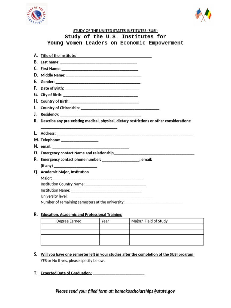 2025 Blank Application For SUSI Student Leaders1 | PDF