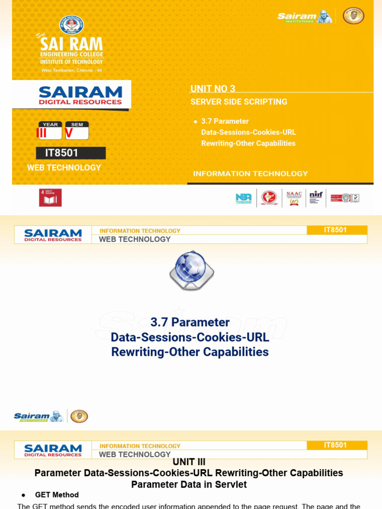 3.7 Parameter Data Sessions Cookies URL Rewriting Other Capabilities | PDF | Http Cookie | Computing